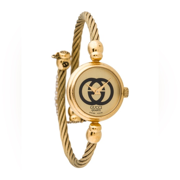 Gucci | Accessories | Gucci Bangle Cord Gold Quartz Watch 247l Series ...